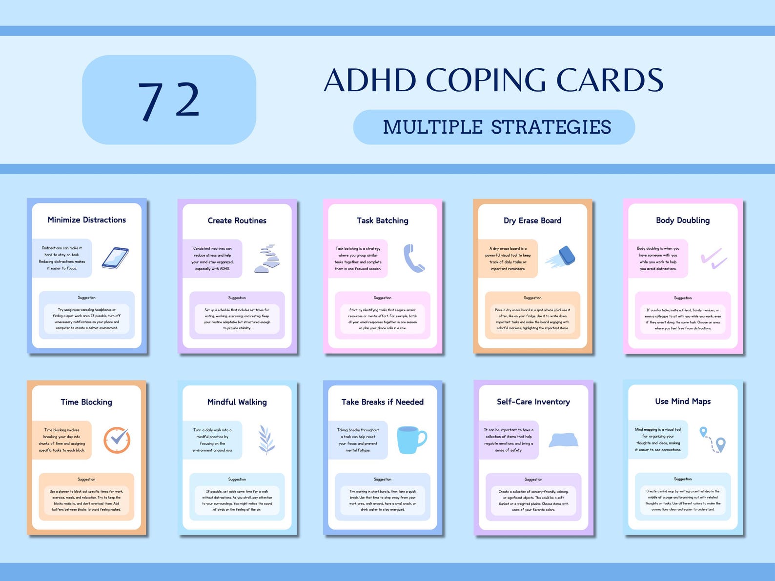 ADHD Coping Cards, ADHD Therapy Resources, ADHD Visual Aids, Dealing ...