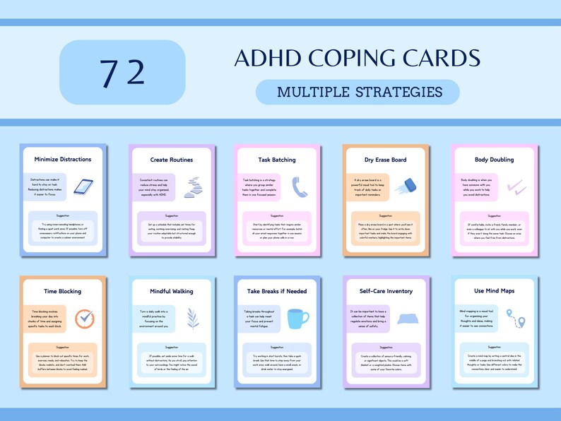 ADHD Coping Cards, ADHD Therapy Resources, ADHD Visual Aids, Dealing ...