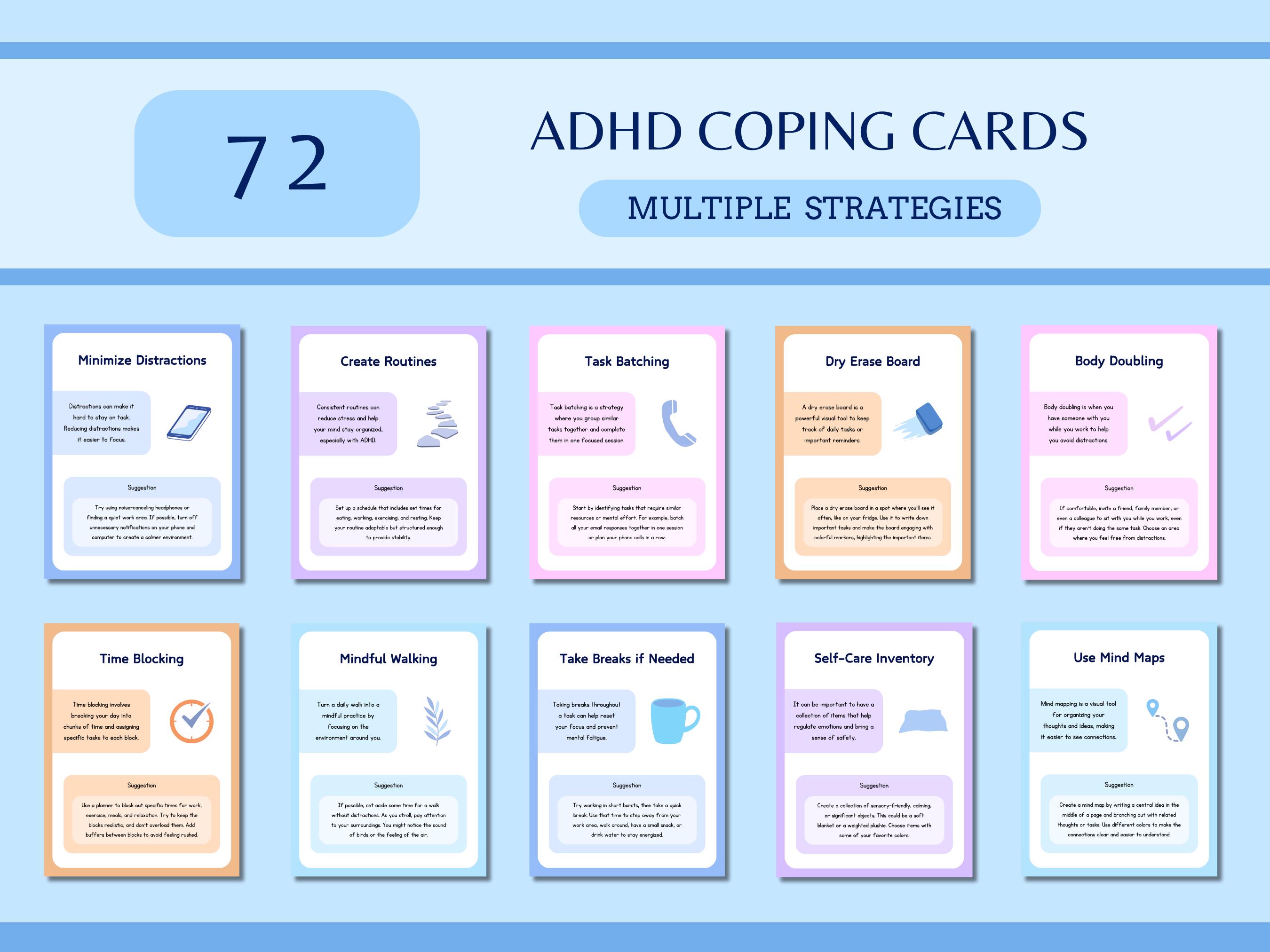 ADHD Coping Cards, ADHD Therapy Resources, ADHD Visual Aids, Dealing ...