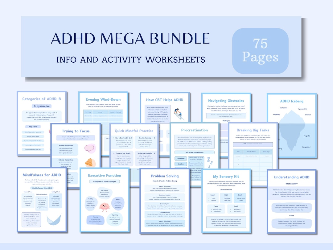 ADHD Worksheets for Adults and Teens, ADHD Workbook Mega Bundle, Executive Functioning ...