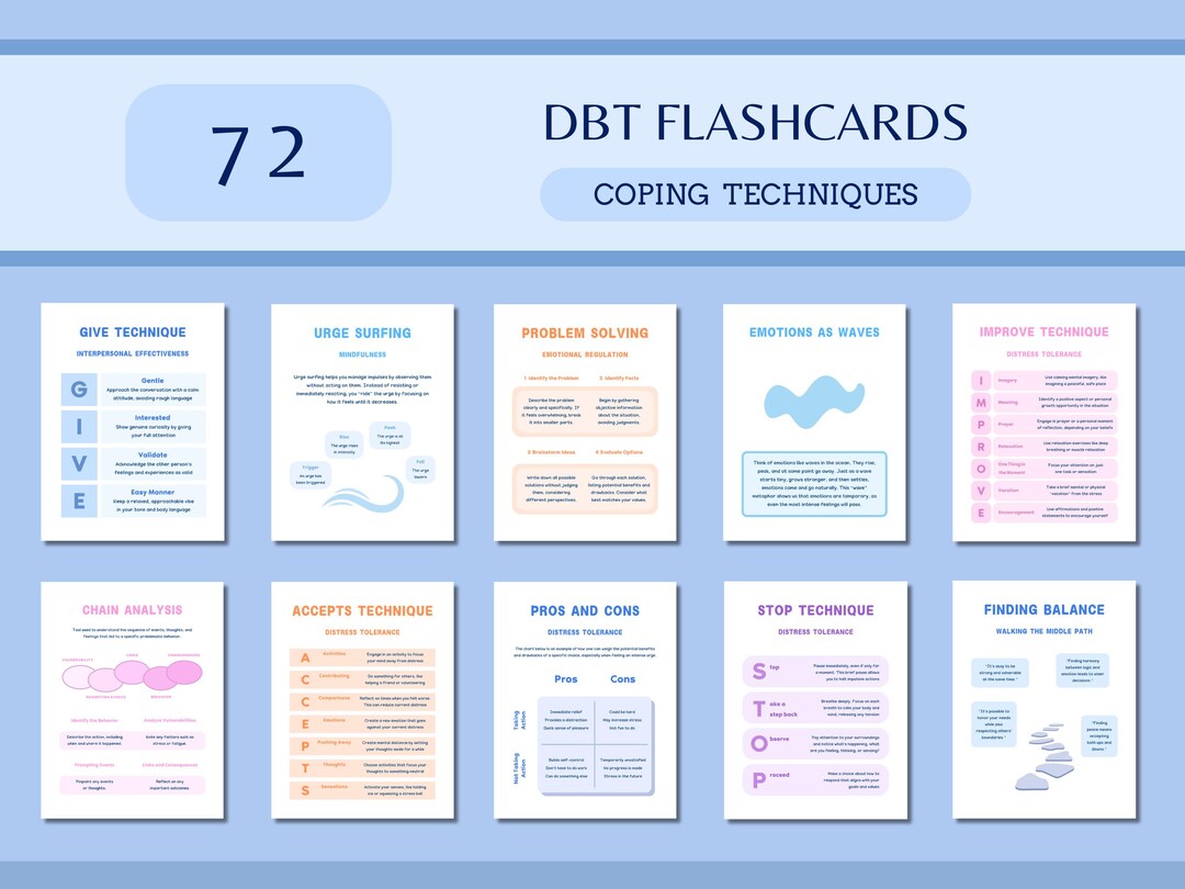 DBT Flashcards, Dialectical Behavior Therapy Coping Cards, DBT Flash ...