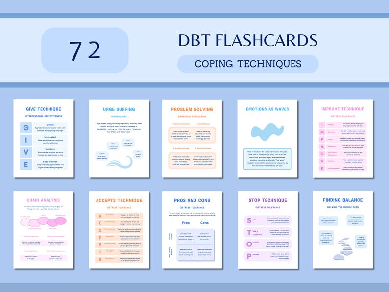DBT Flashcards, Dialectical Behavior Therapy Coping Cards, DBT Flash ...