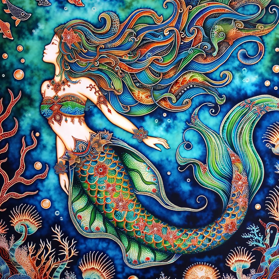 Batik Style Mermaid - Etsy