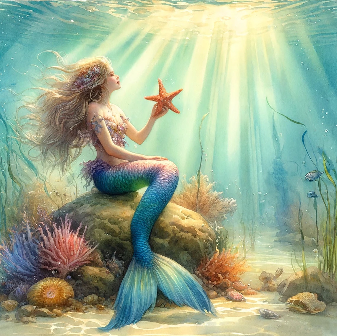 Mermaid With Starfish - Etsy