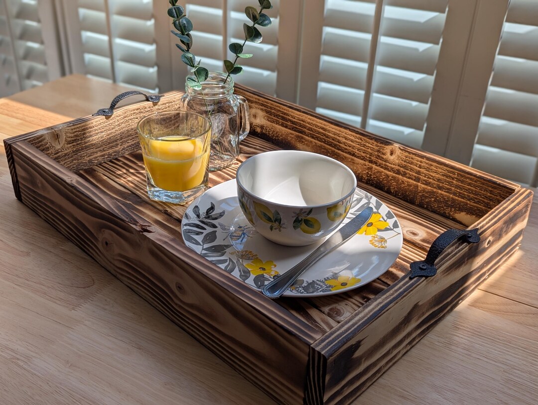 Large Rustic 'burned' Wooden Coffee Tray – Handmade Farmhouse Serving ...