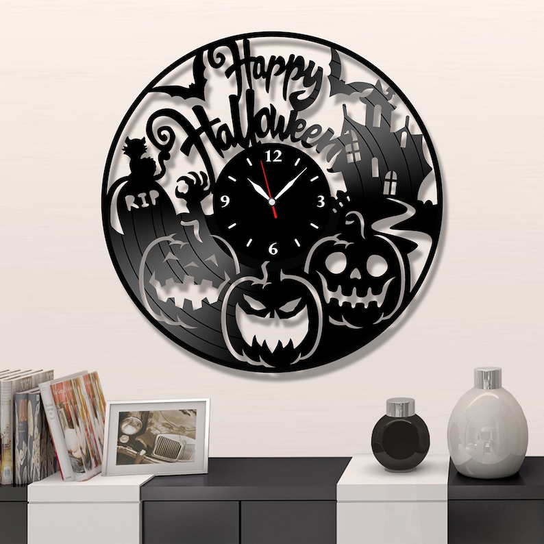 Halloween Wall Clock 12 Made Out of Vintage Vinyl Record, Modern Wall ...