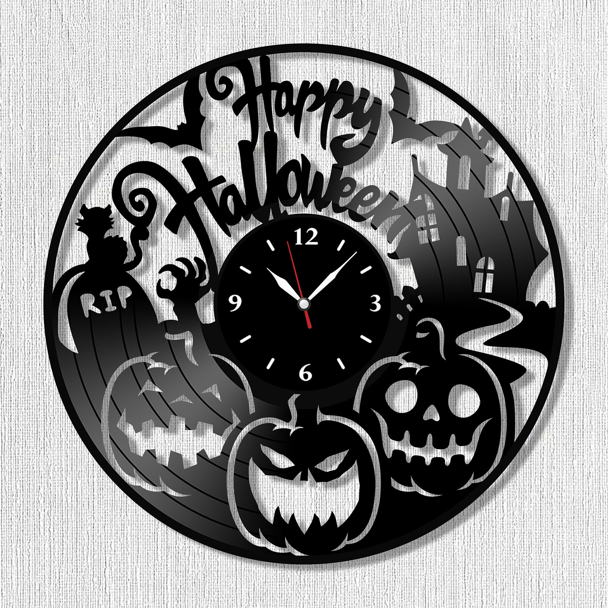 Halloween Wall Clock 12 Made Out of Vintage Vinyl Record, Modern Wall ...