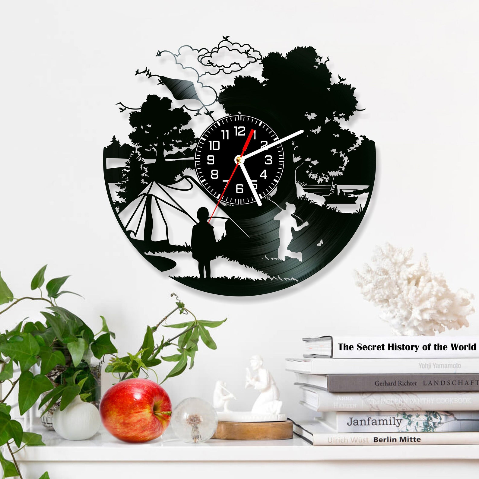 Camping Wall Clock 12" Made Out of Vintage Vinyl Record, Modern Wall ...
