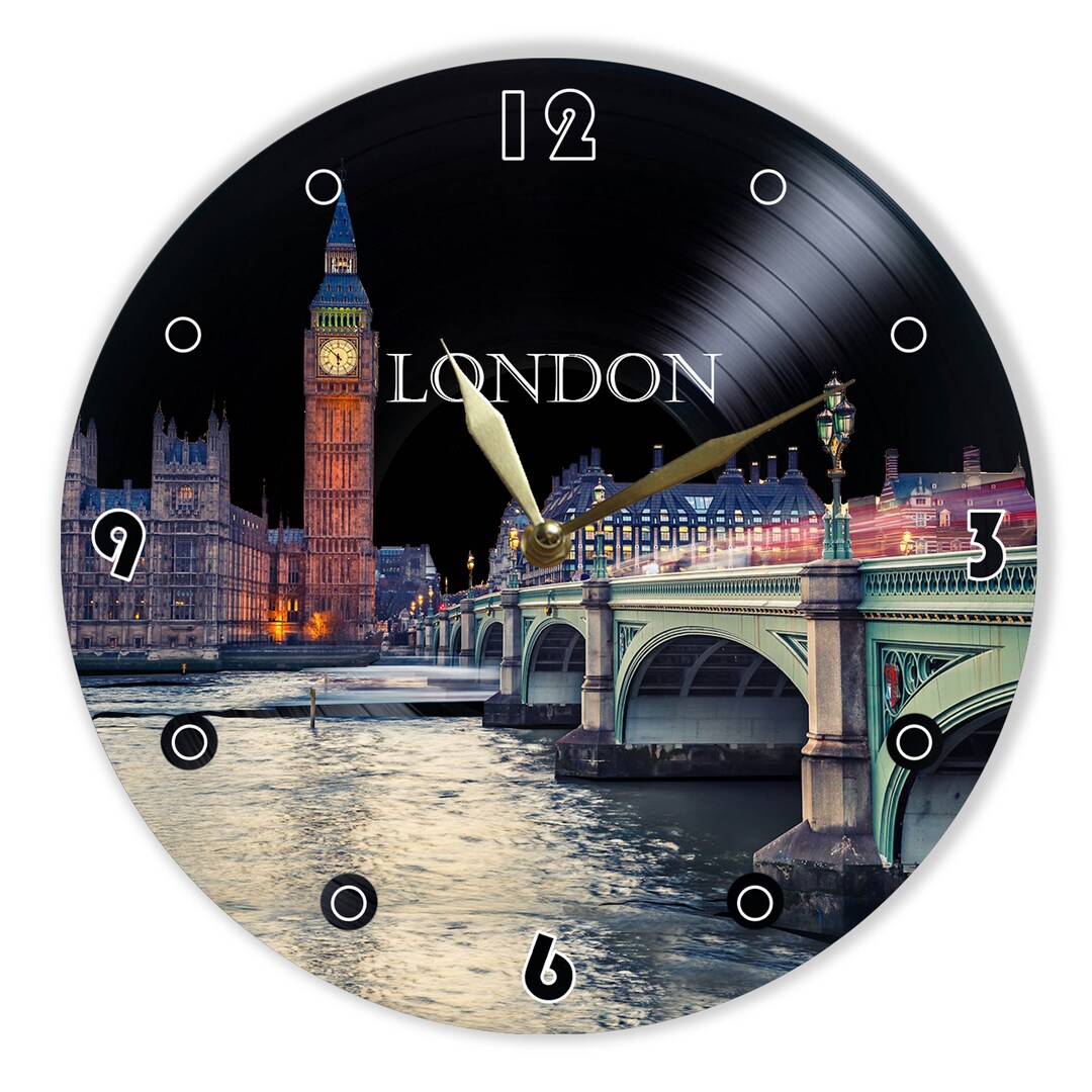 London Horror Wall Clock Painted 12" Made Out of Vintage Vinyl Record ...