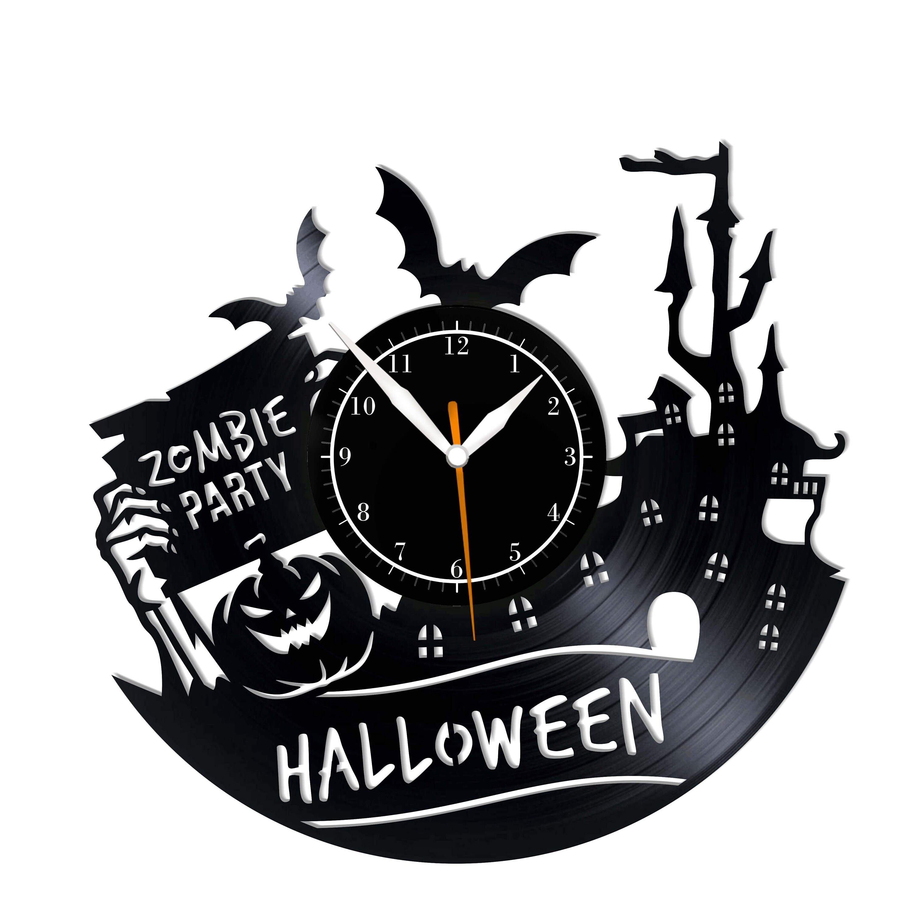 Halloween Wall Clock 12 Made Out of Vintage Vinyl Record, Modern Wall ...