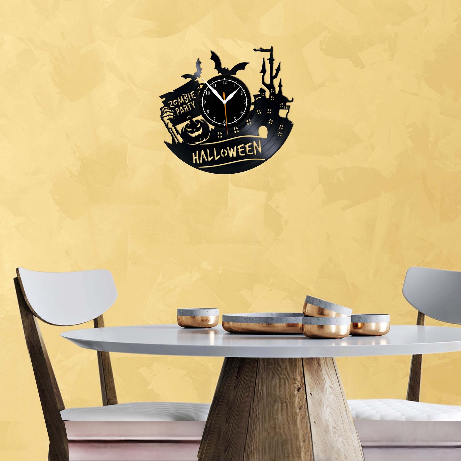 Halloween Wall Clock 12 Made Out of Vintage Vinyl Record, Modern Wall ...