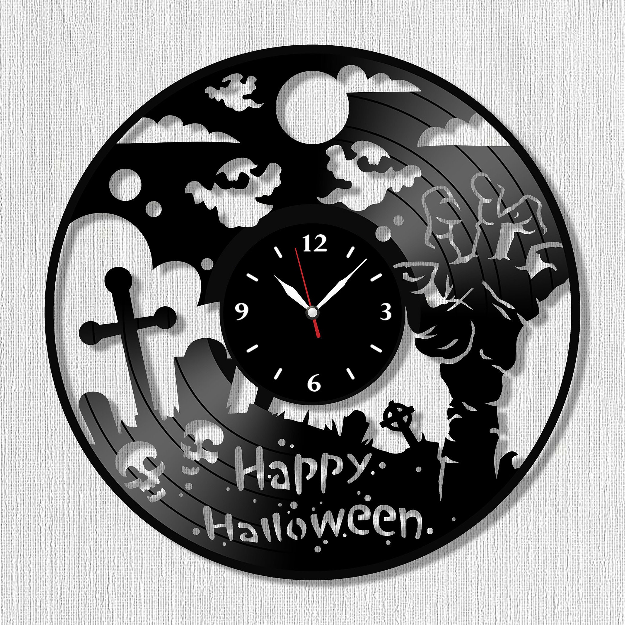 Halloween Wall Clock 12 Made Out of Vintage Vinyl Record, Modern Wall ...