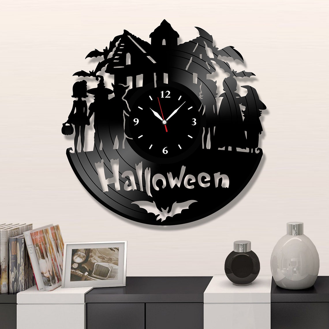 Halloween Wall Clock 12 Made Out of Vintage Vinyl Record, Modern Wall ...