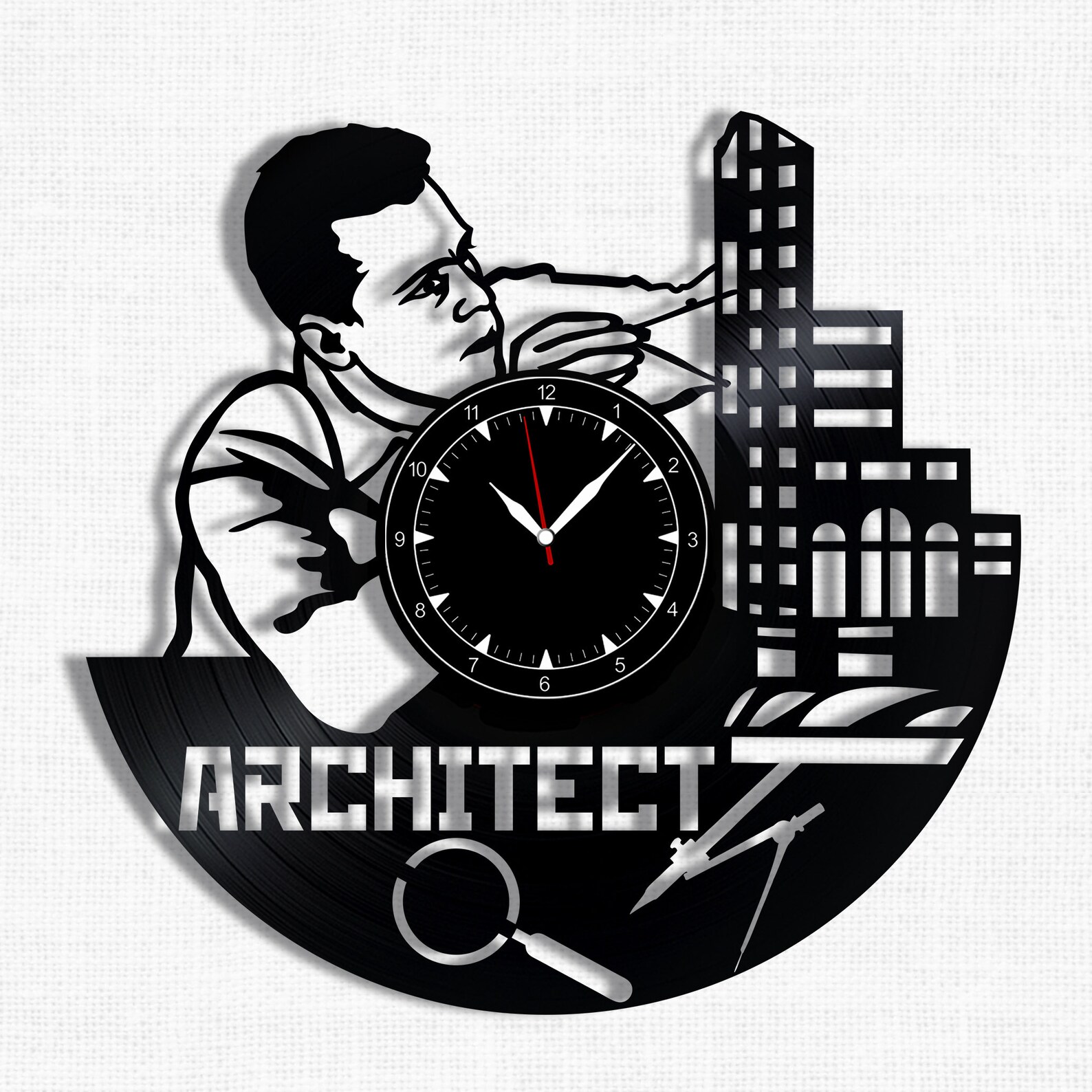 Architect Wall Clock 12 Made Out of Vintage Vinyl Record, Modern Wall ...