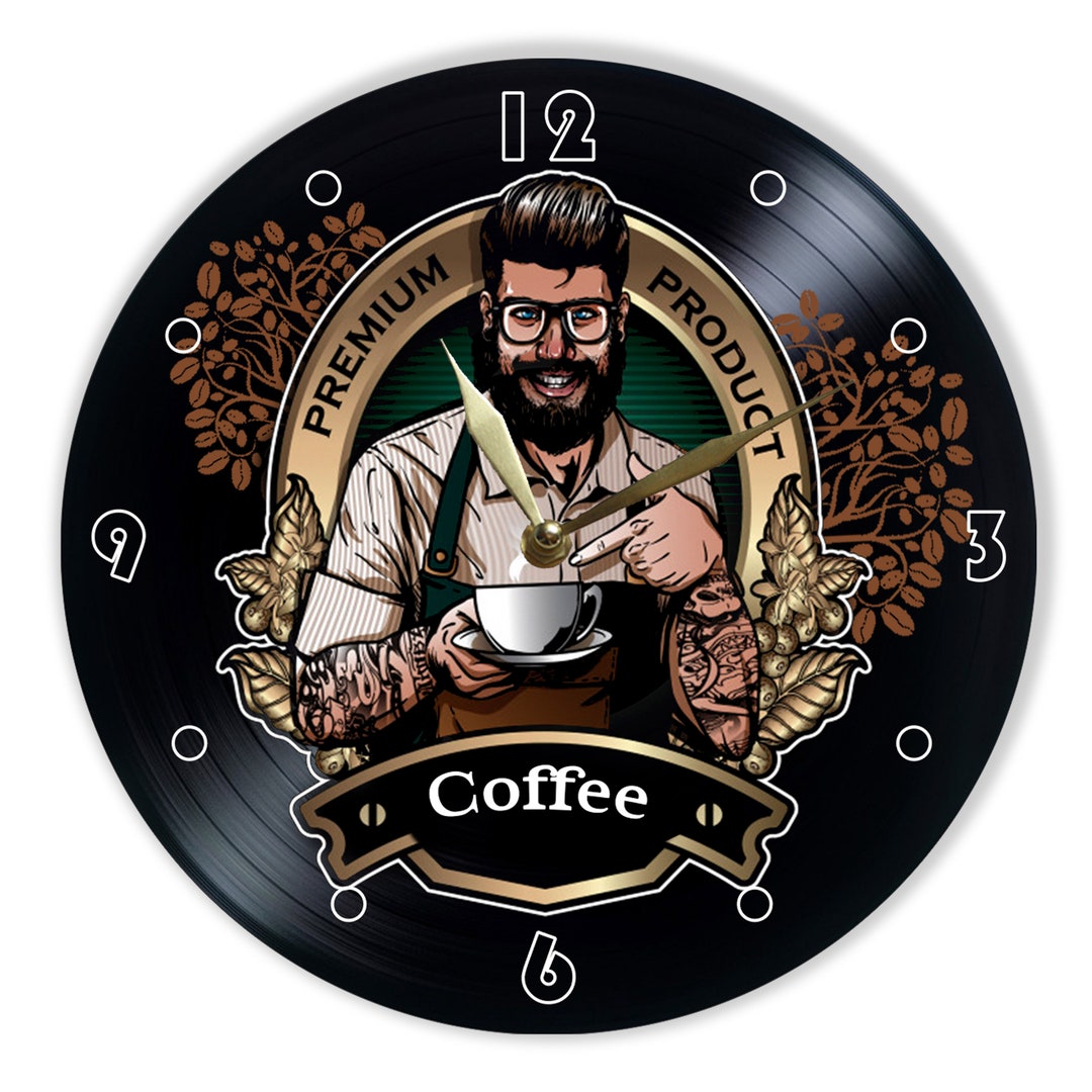 Coffee Wall Clock Painted 12 Made Out of Vintage Vinyl Record, Modern ...