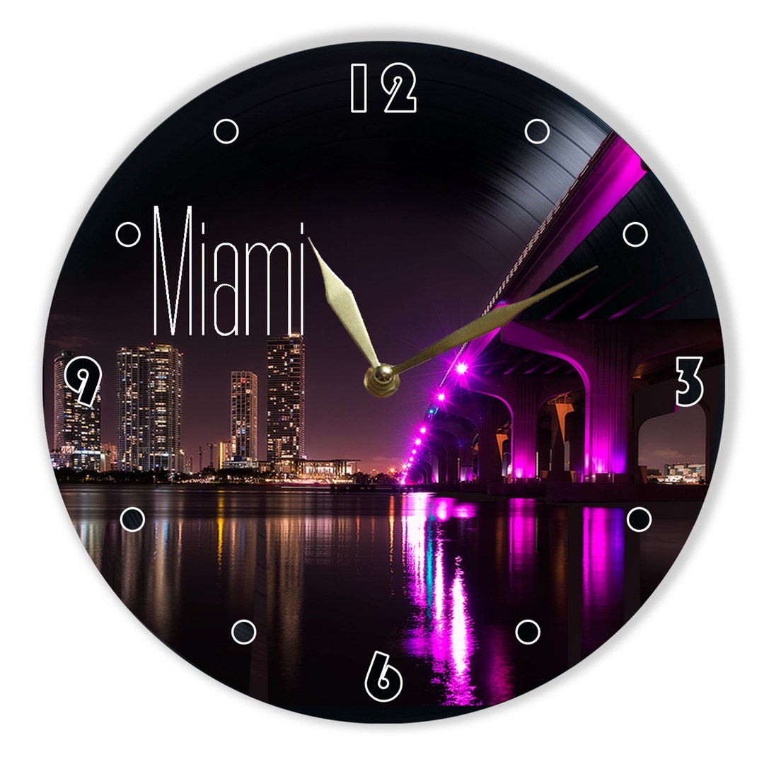 Miami Wall Clock Painted 12" Made Out of Vintage Vinyl Record, Miami ...