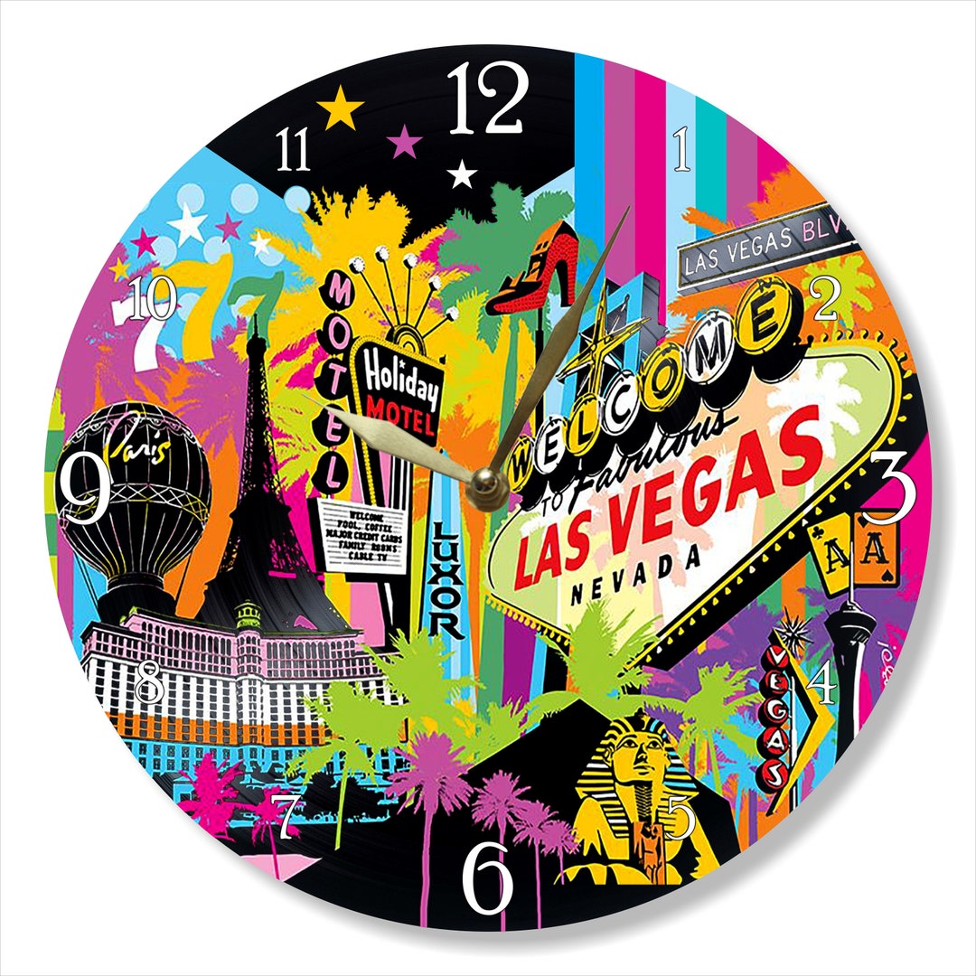 Las Vegas Vinyl Record Wall Clock: Colorful Home Decor - Etsy