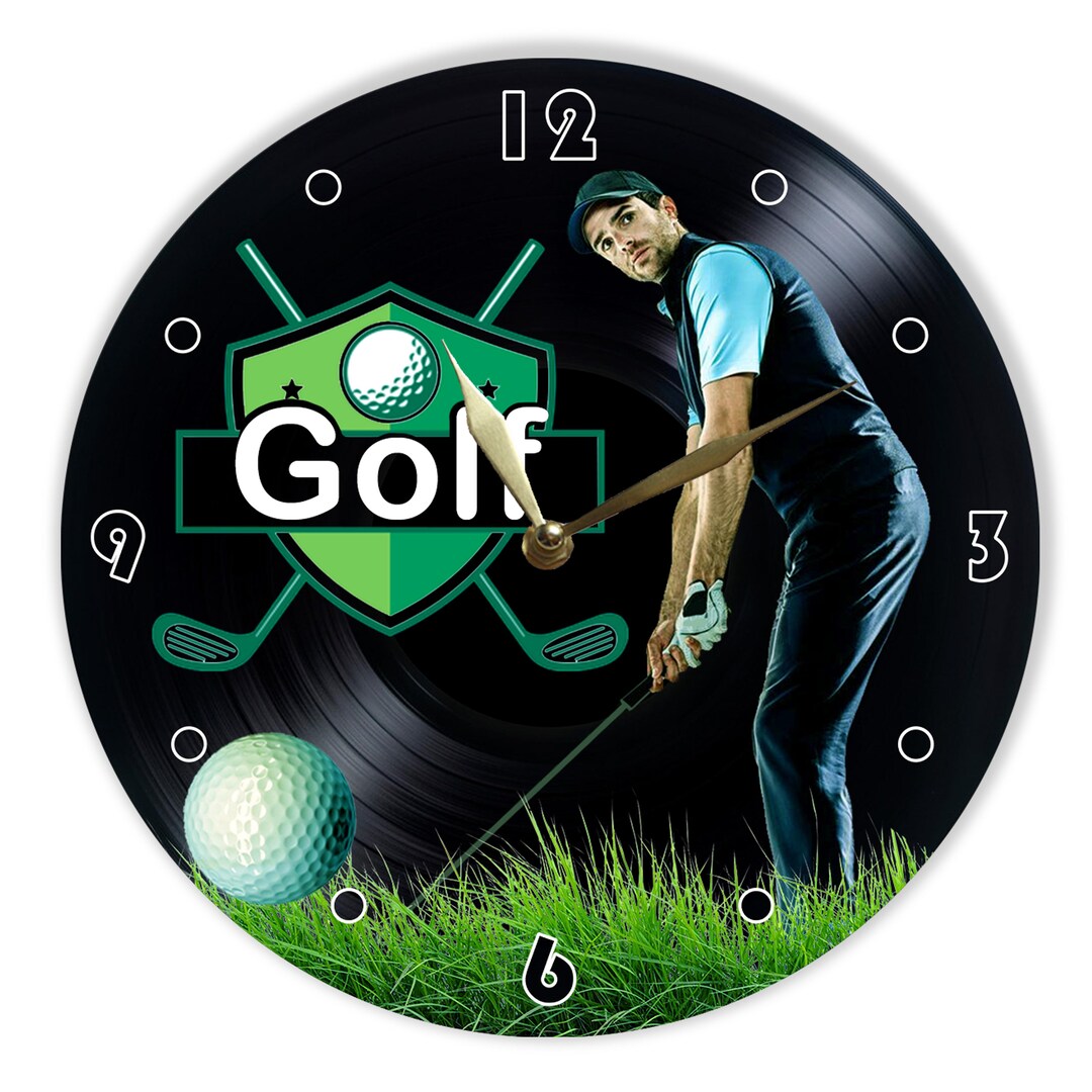 Golf Wall Clock Painted 12" Made Out of Vintage Vinyl Record, Golf Wall ...