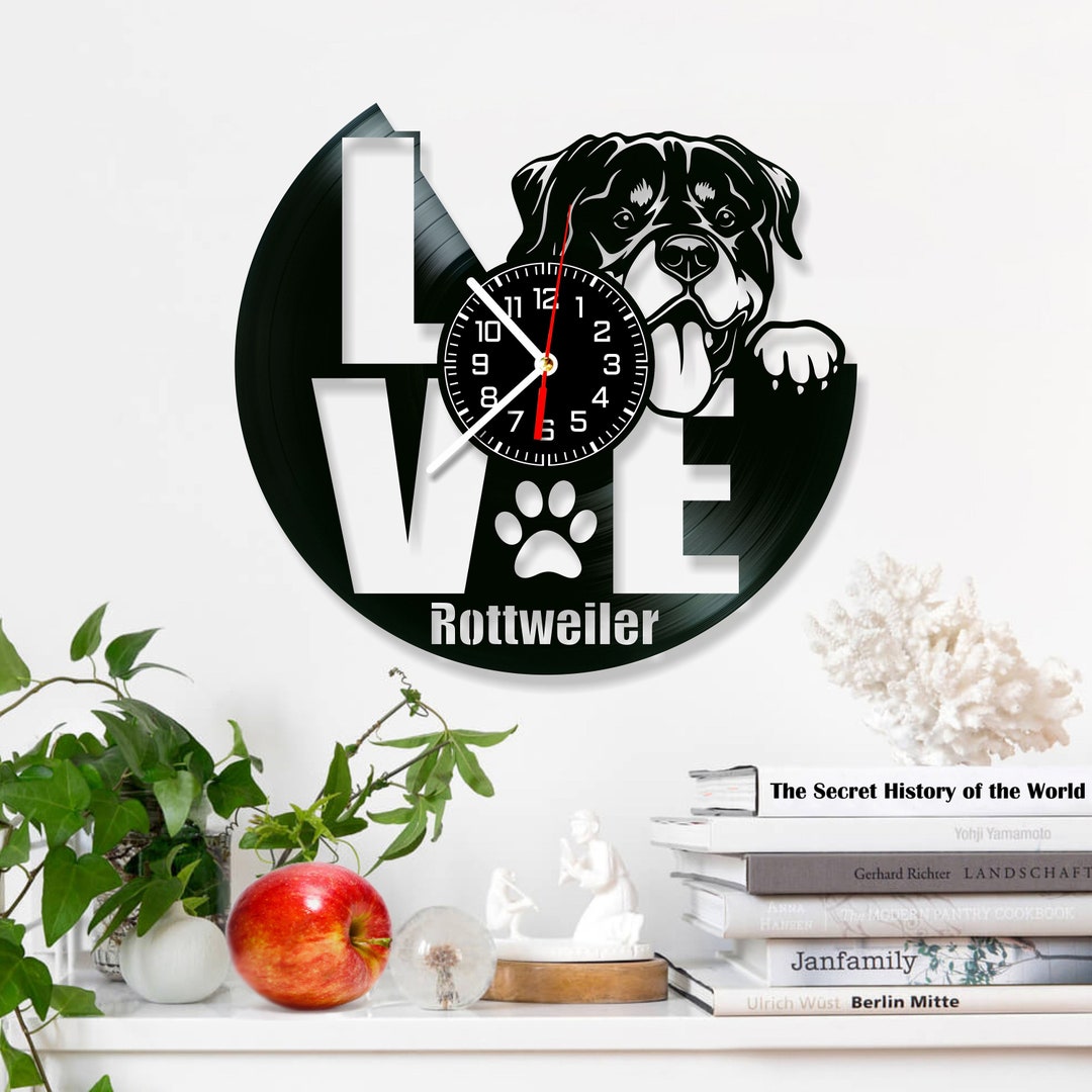 Rottweiler Wall Clock 12" Made Out of Vintage Vinyl Record, Modern Wall ...