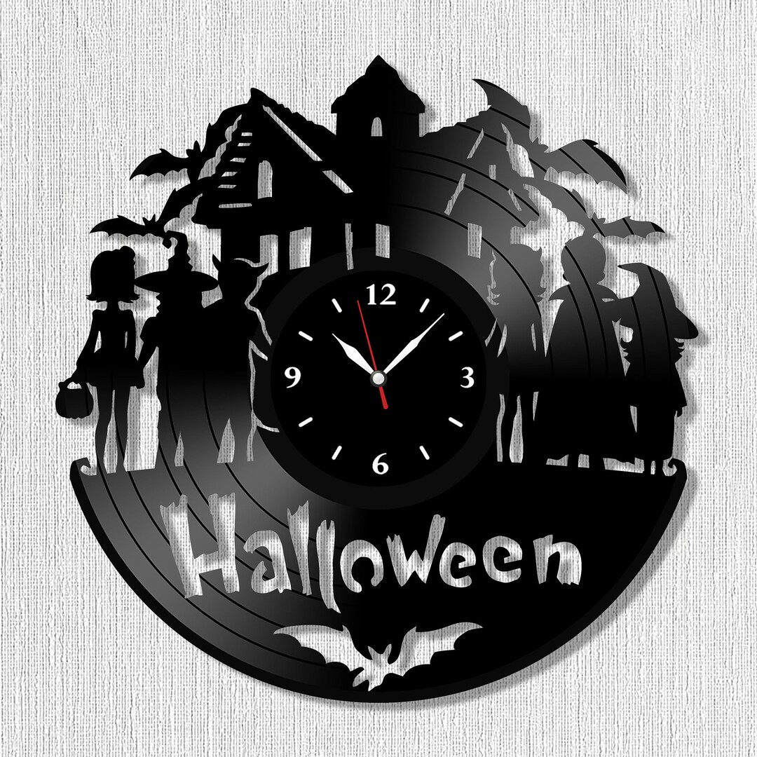 Halloween Wall Clock 12" Made Out of Vintage Vinyl Record, Modern Wall ...