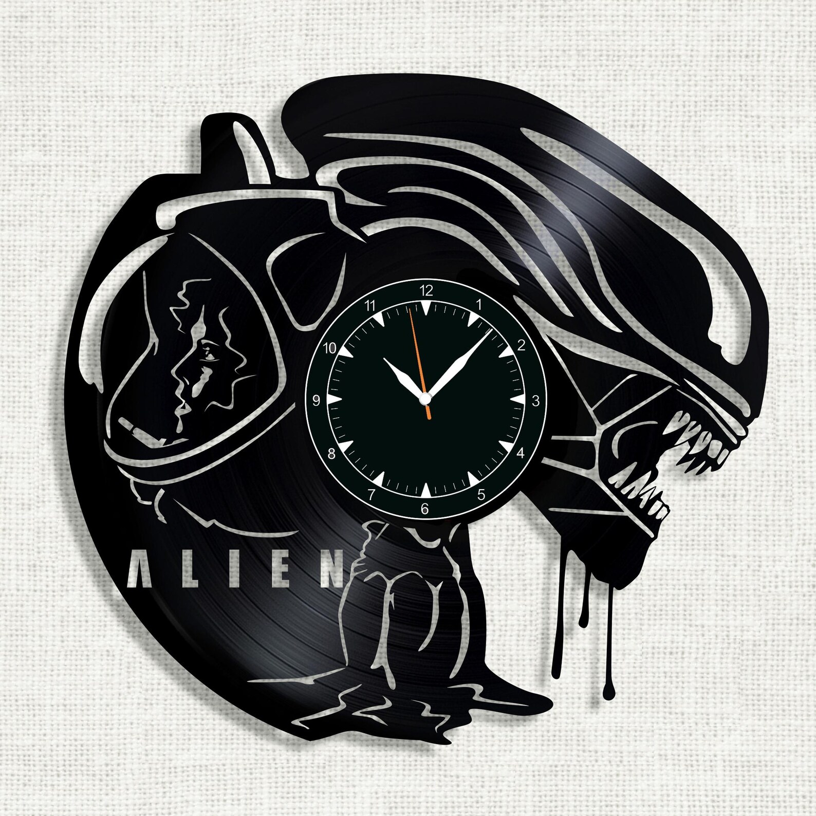 Alien Wall Clock 12 Made Out of Vintage Vinyl Record, Modern Wall Decor ...