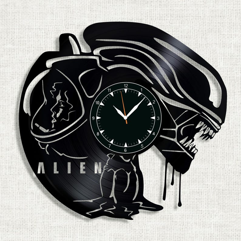 Alien Wall Clock 12 Made Out of Vintage Vinyl Record, Modern Wall Decor ...