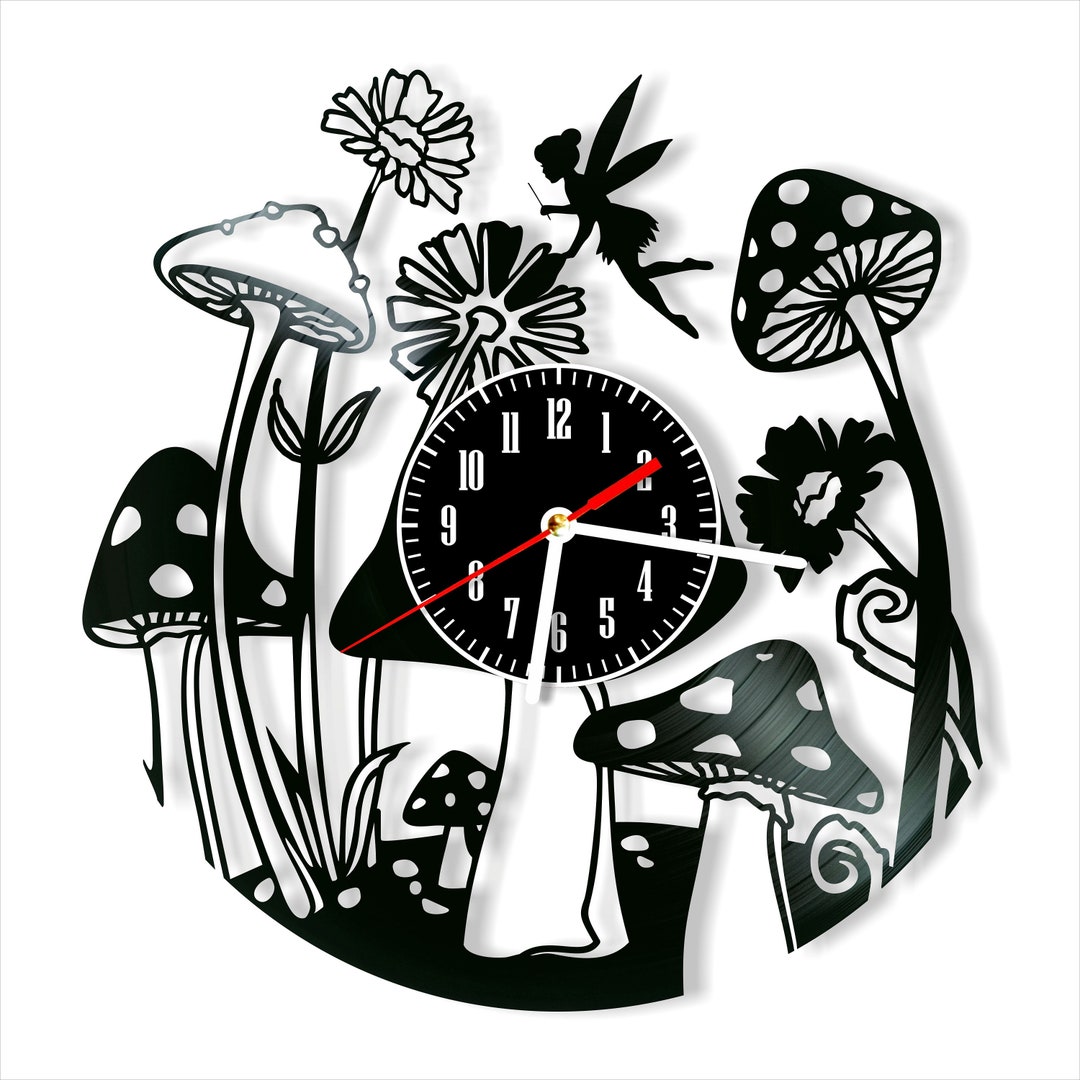Mushrooms Wall Clock 12" Made Out of Vintage Vinyl Record, Modern Wall ...