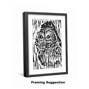 Owl Linocut, Barred Owl Blockprint, Original Owl Art, Barred Owl Block ...