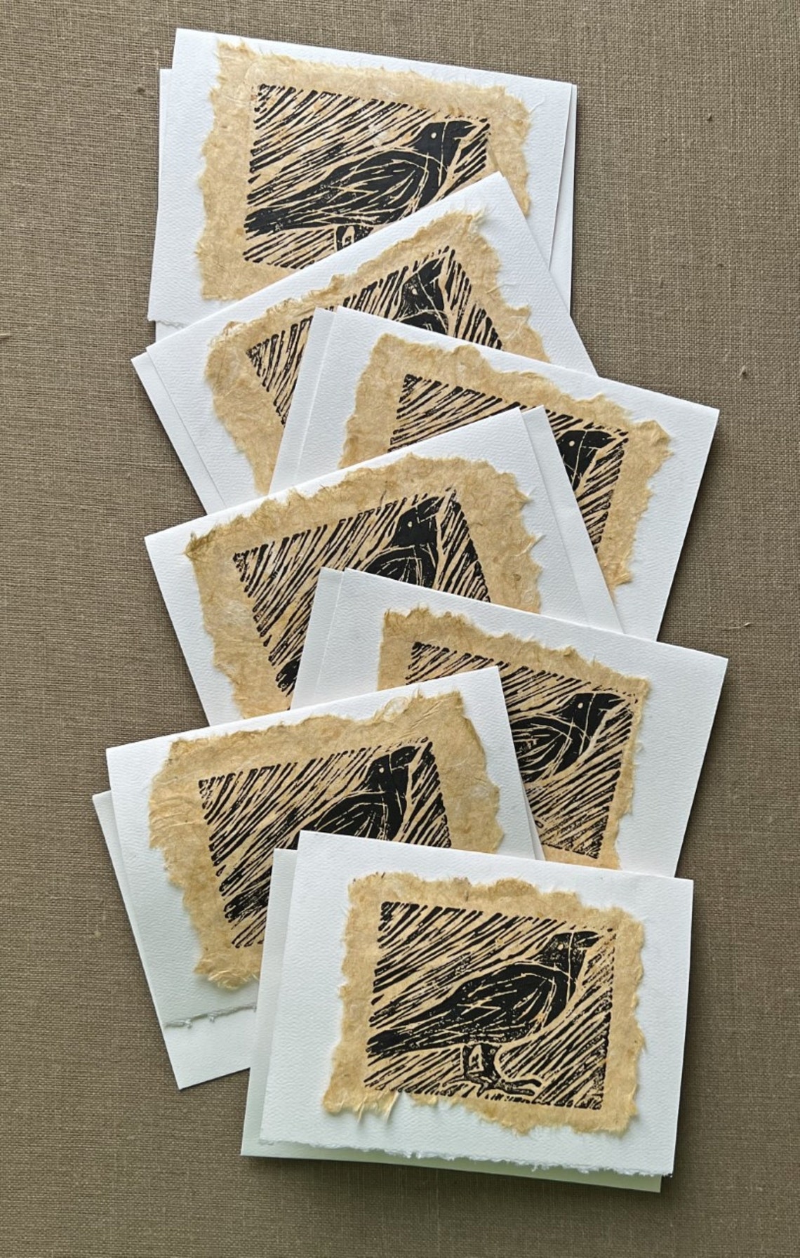 ONE Handmade Linocut Crow Note Card, Hand Pulled Linoleum Cut Crow ...