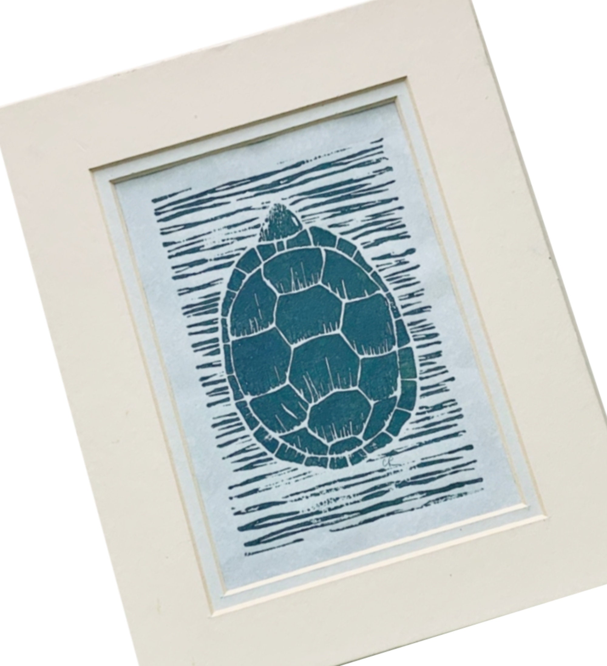 Turtle Linocut Mounted Blockprint Original Turtle Art - Etsy