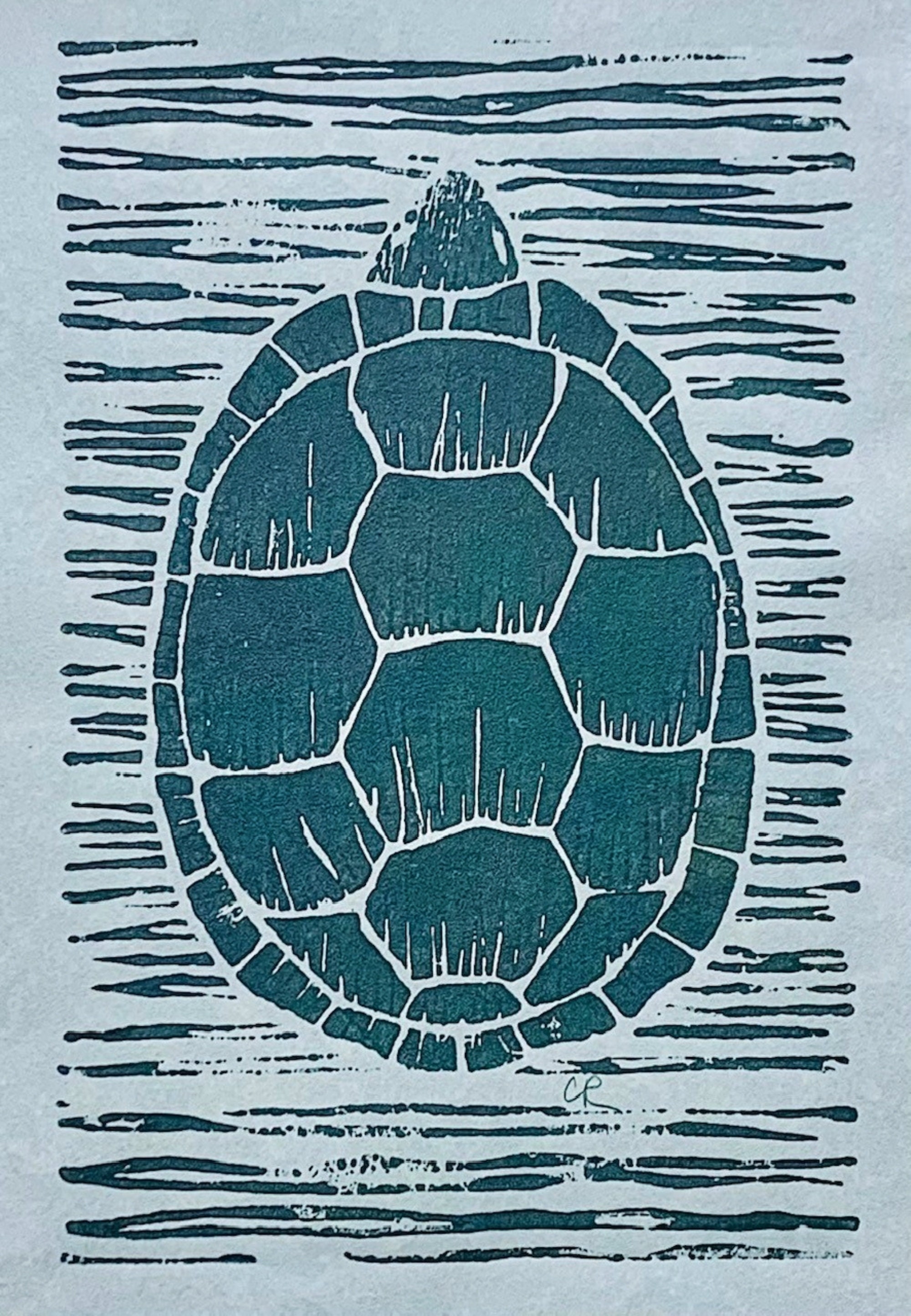 Turtle Linocut Mounted Blockprint Original Turtle Art - Etsy