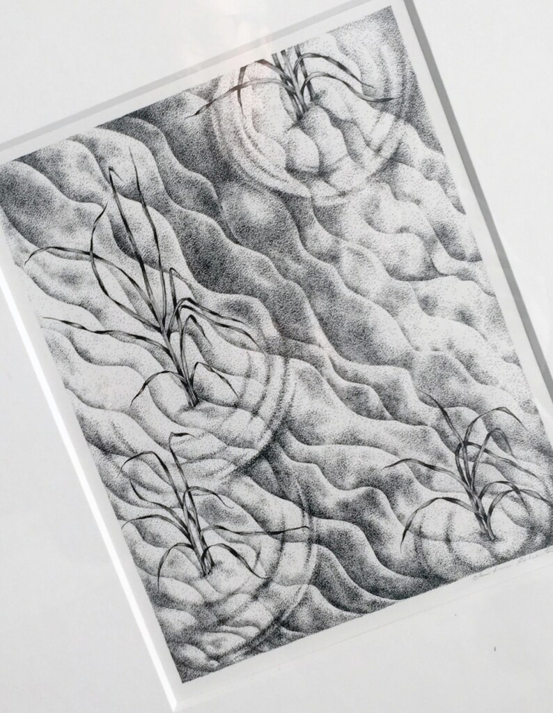 Dune Sand Beach Drawing, Framed Beach Stipple Ink Drawing, Framed ...