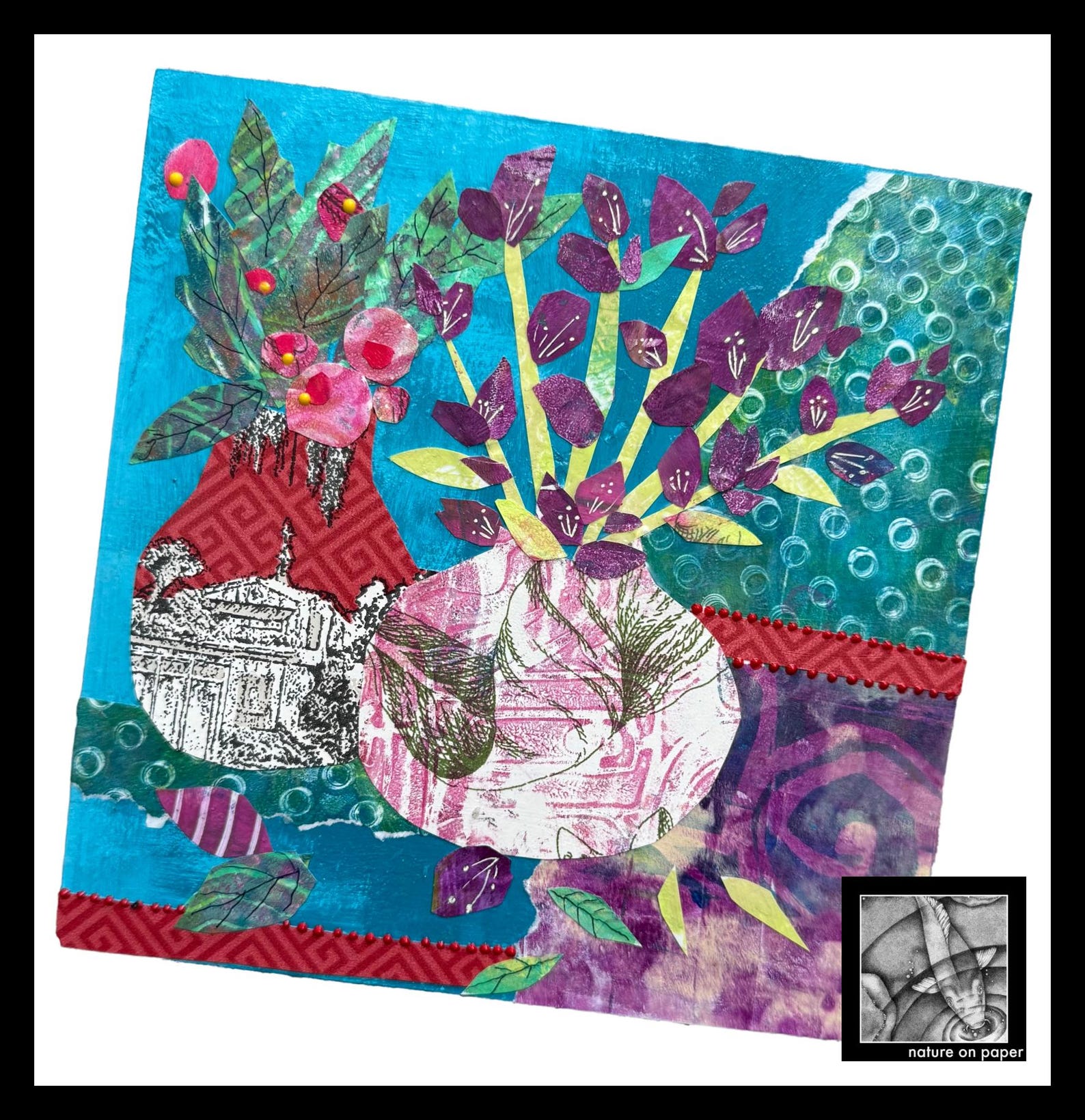 Floral Bouquet Mixed Media Collage on Birch Panel, Bright Original ...