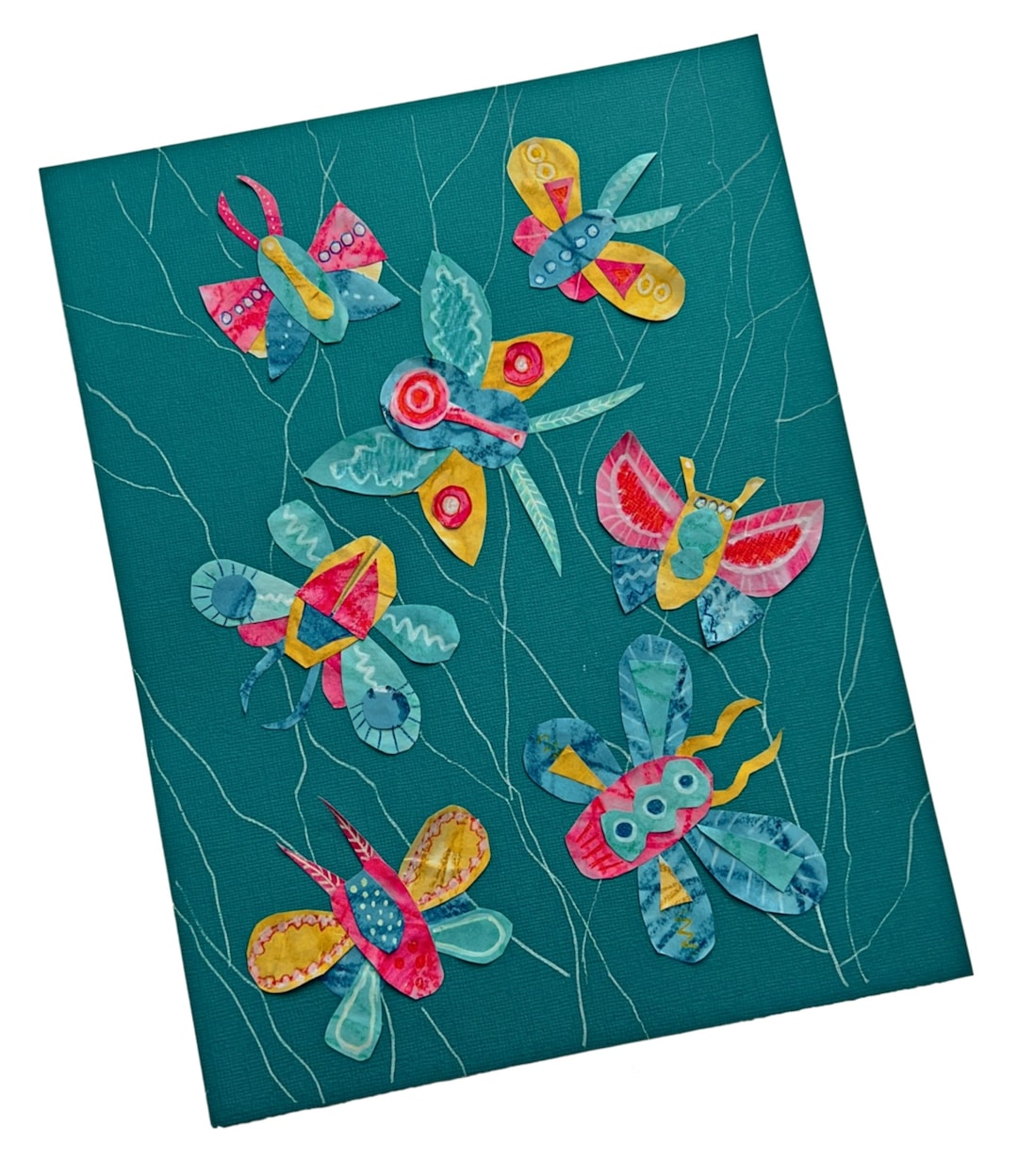 Fancful Flying Insects Paper Collage, Butterfly & Moth Handpainted and ...