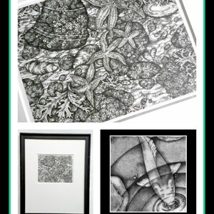 Tidal Pool Drawing, Framed Stipple Ink Drawing, Framed Original Art ...
