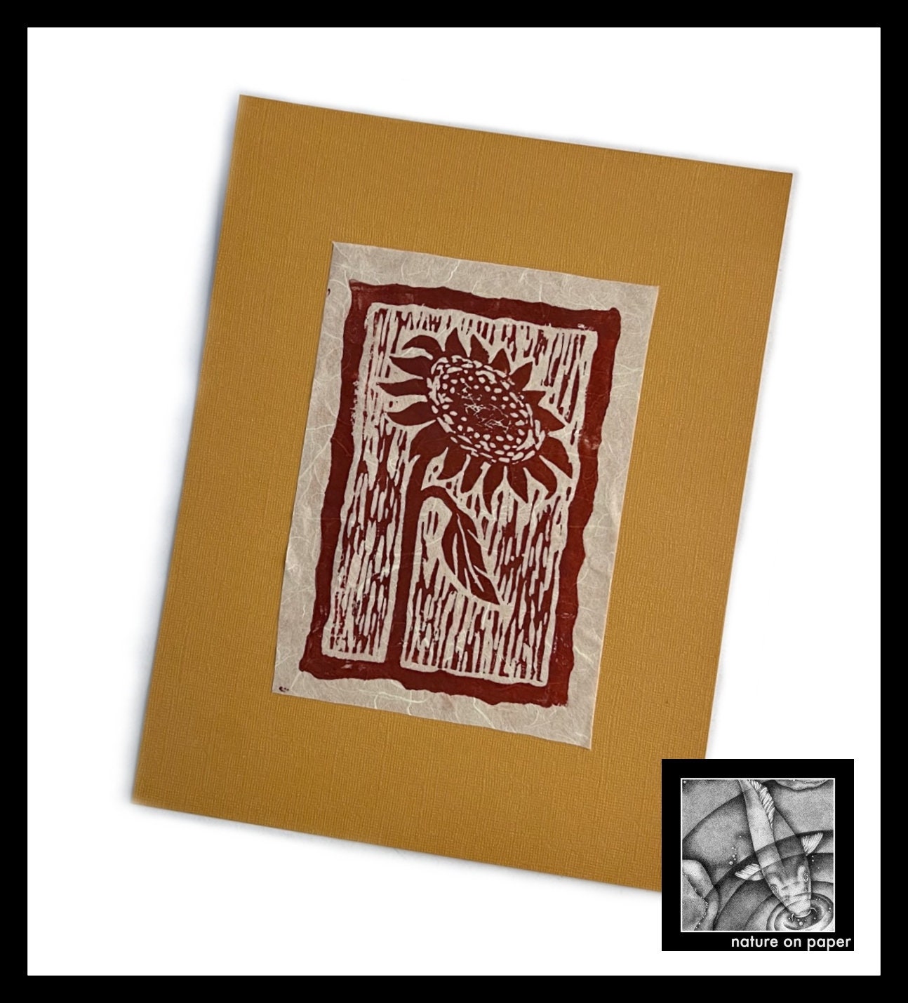 Sunflower Linocut, Sunflower Blockprint, Original Golden Brown ...