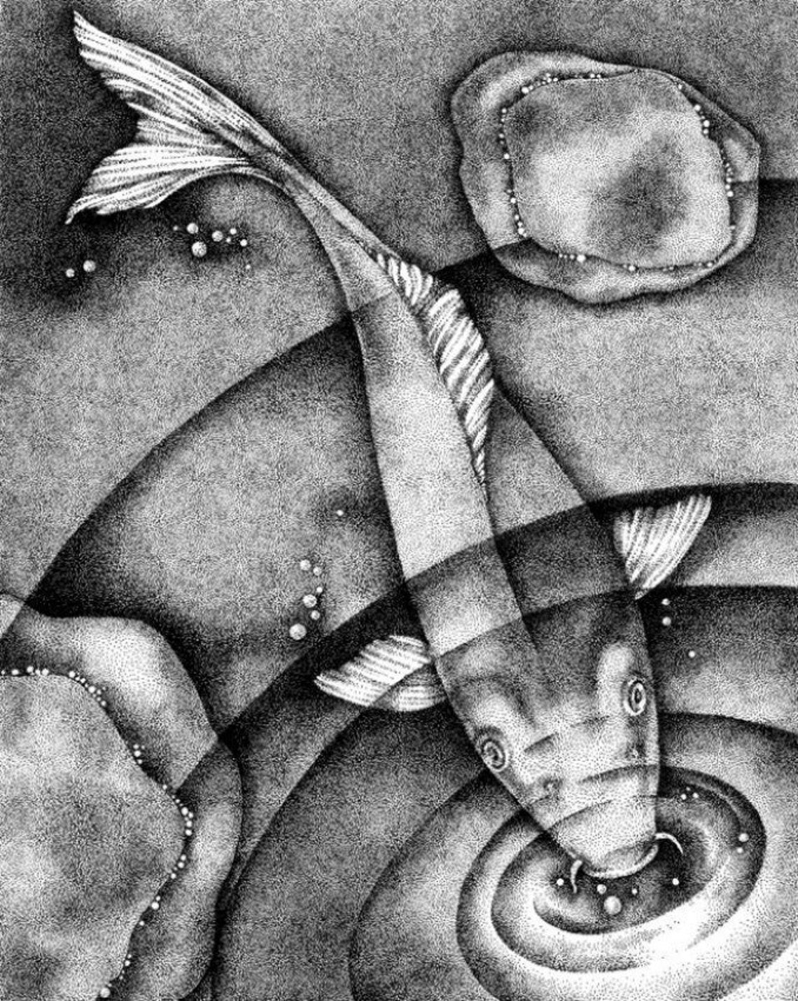 Koi Fish Original Drawing, Framed Koi Stipple Ink Drawing, Framed ...