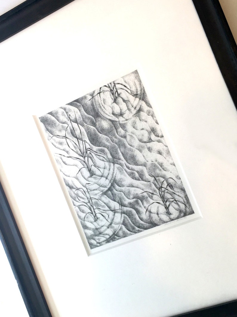 Dune Sand Beach Drawing, Framed Beach Stipple Ink Drawing, Framed ...