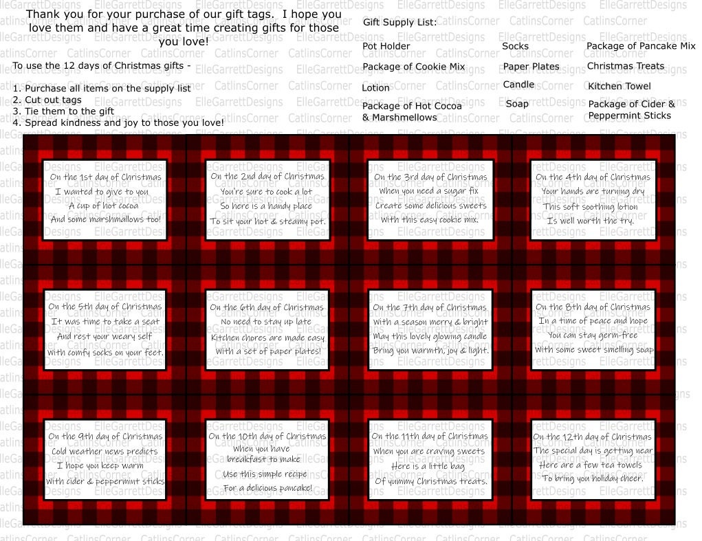 12 Days of Gifts for Christmas Teacher Gift Neighbor Gift Christmas ...