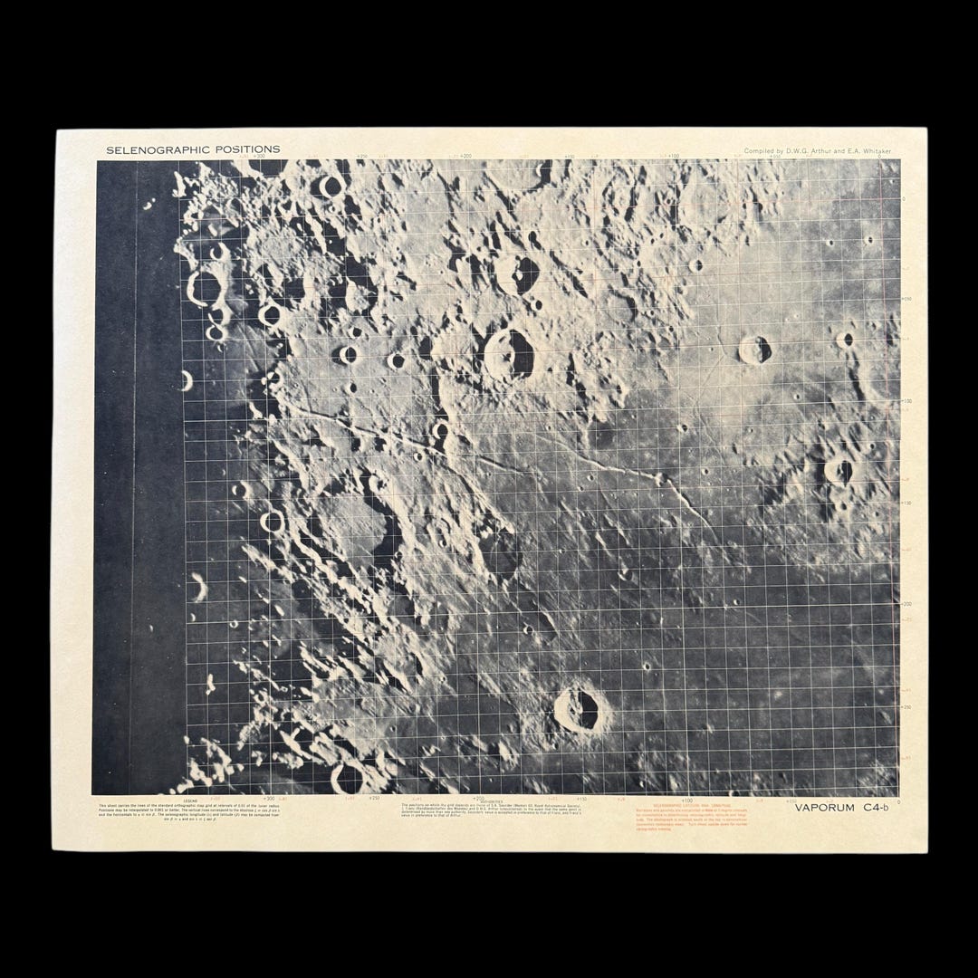 1961 NASA Lunar Map: Vaporum Crater - Apollo Program Collectible (C.O.A ...