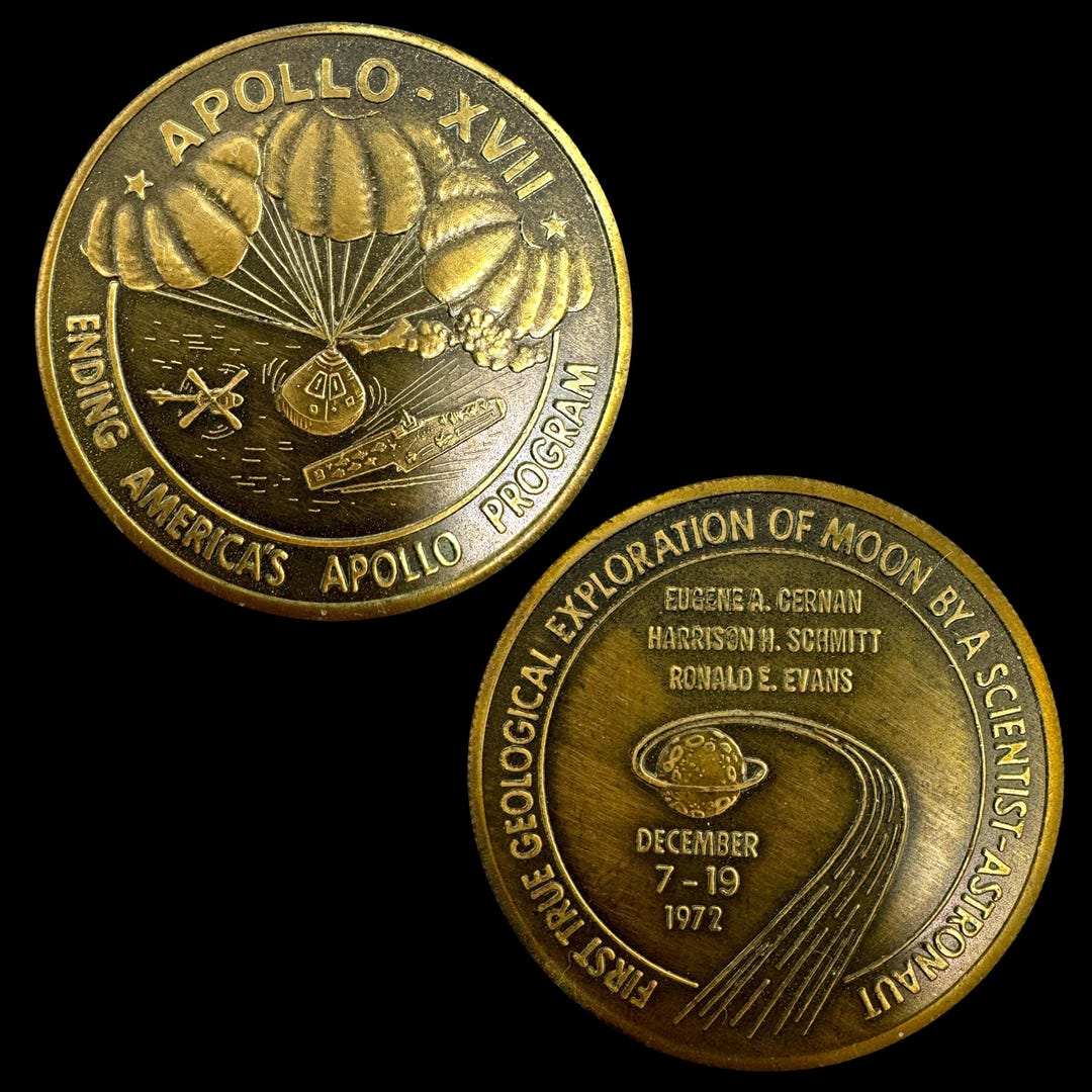 Vintage Apollo XVII Medallion: 1972 NASA Lunar Mission Collectible ...
