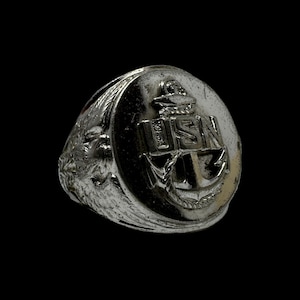 WWII USN Sterling Silver Ring: 1941-1945 Navy Officer Anchor, Size 7.5 ...