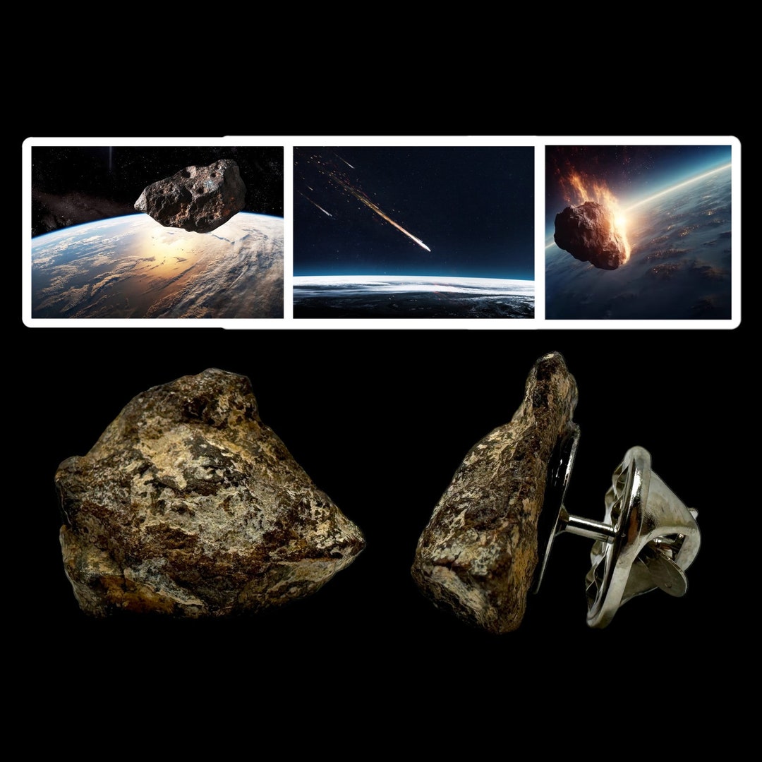RARE Original Meteorite Sahara Desert Fusion Crust Pin Apollo NASA ...