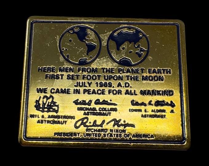 Original Apollo 11 Lunar Plaque Vintage NASA Moon Pin "humans First ...