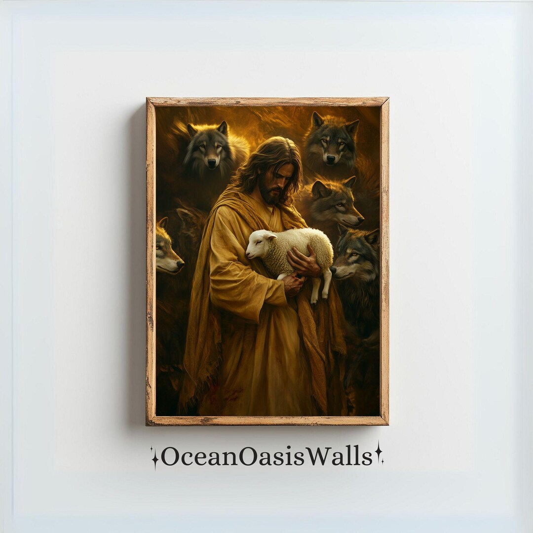 Jesus Saves, Good Shepherd Painting Jesus and Lamb Wall Art, Jesus and ...