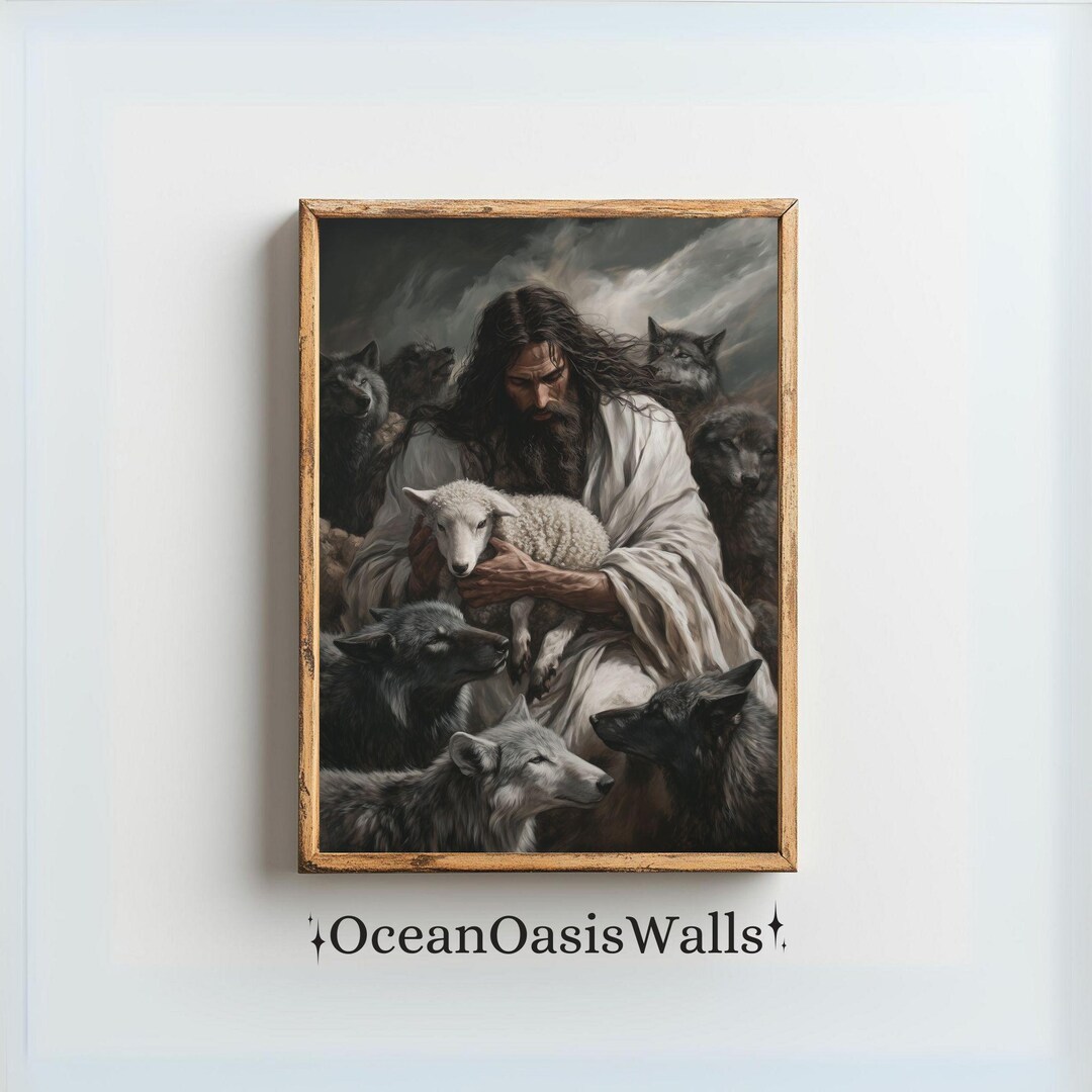 Jesus Saves, Good Shepherd Painting Jesus and Lamb Wall Art, Jesus and ...
