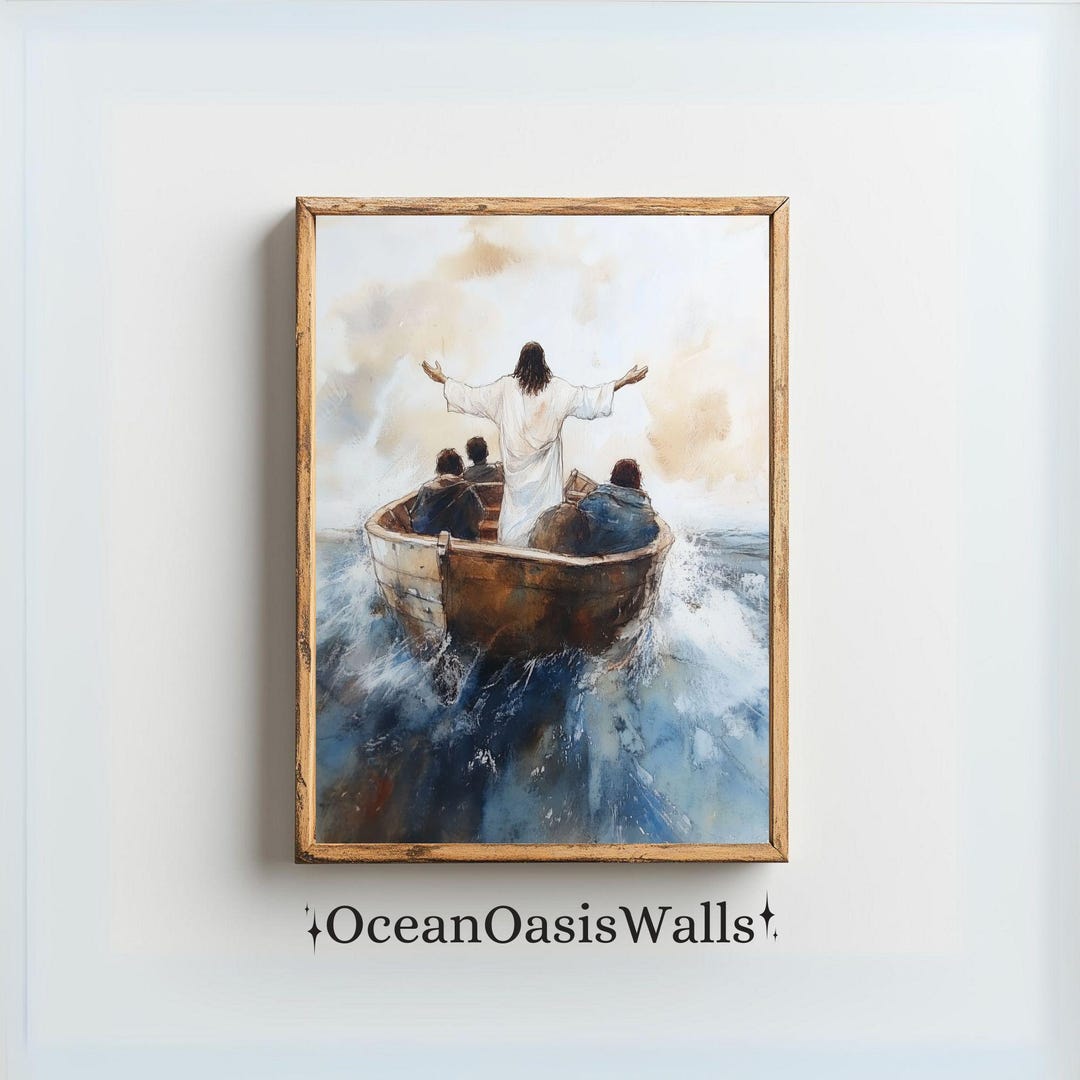 Jesus Calms the Storm Art, Faith Over Fear Wall Art Jesus and Disciples ...