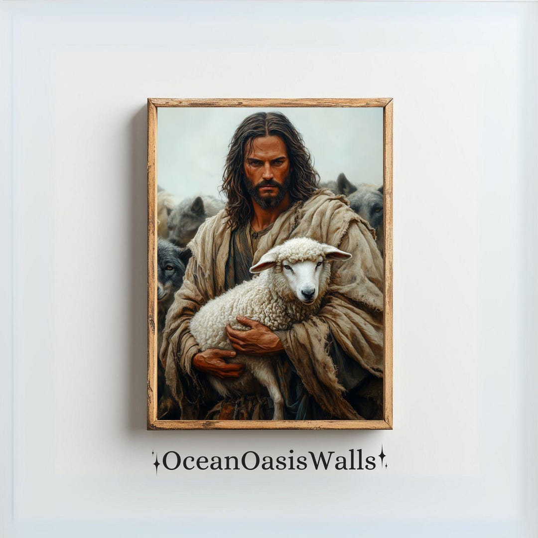 Jesus Saves, Good Shepherd Painting Jesus and Lamb Wall Art, Jesus and ...