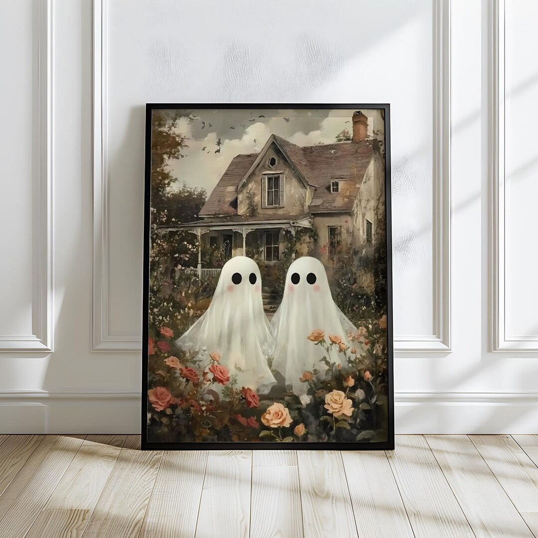 Printable Playful Cute Ghost Print, Vintage Cute Ghost Oil Painting ...