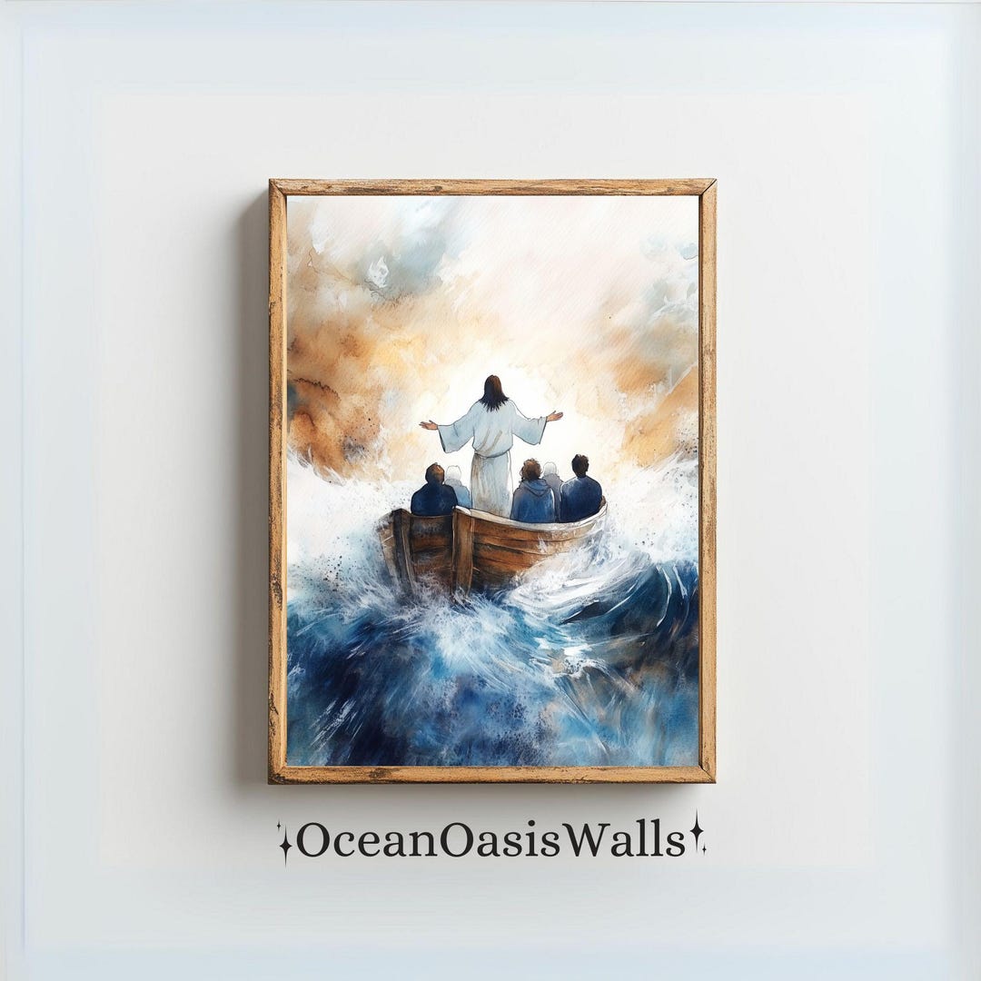 Jesus Calms the Storm Art, Faith Over Fear Wall Art Jesus and Disciples ...
